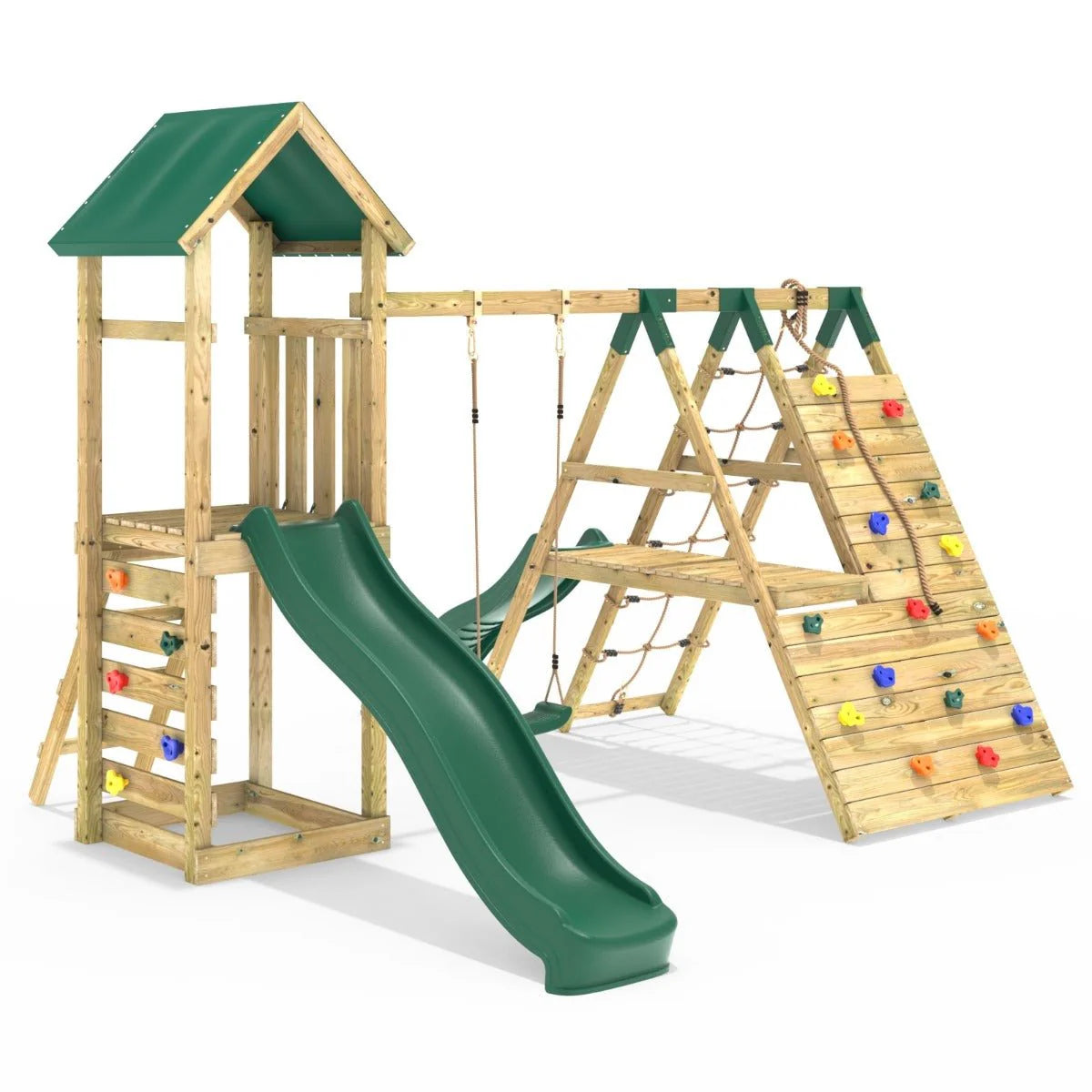 Rebo Climbing Frame Swing Set with Slides and Climbing Wall - Alversto – OutdoorGardens