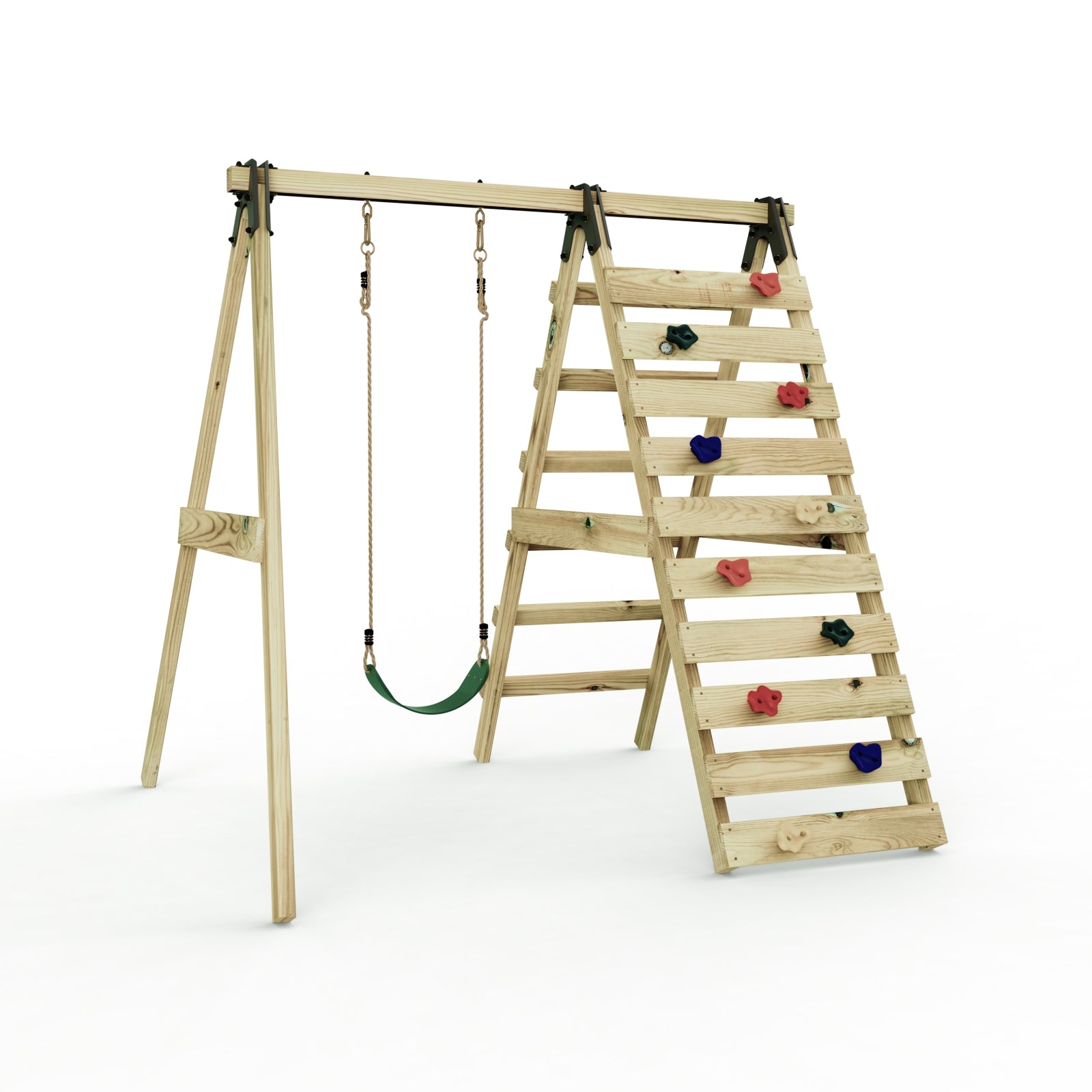 Rebo Glide Wooden Single Swing Sets with Climbing Wall and Swing Seat ...